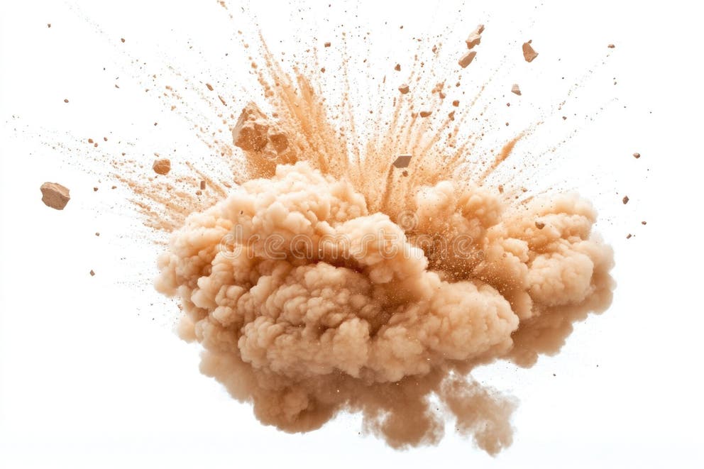 A Large Explosion of Dirt and Debris on a Clean White Surface Stock ...