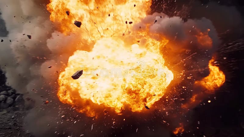 A Large Explosion Erupts with a Fiery Blast, Sending Debris Flying into ...