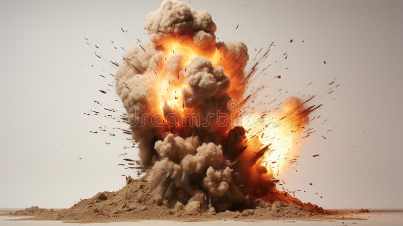 Large Explosion with Fiery Flames, Flying Debris, and Billowing Smoke ...