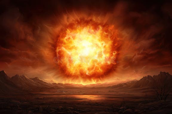 Large Explosion of Fire in a Desert Creating a Dramatic Burst of Flames ...