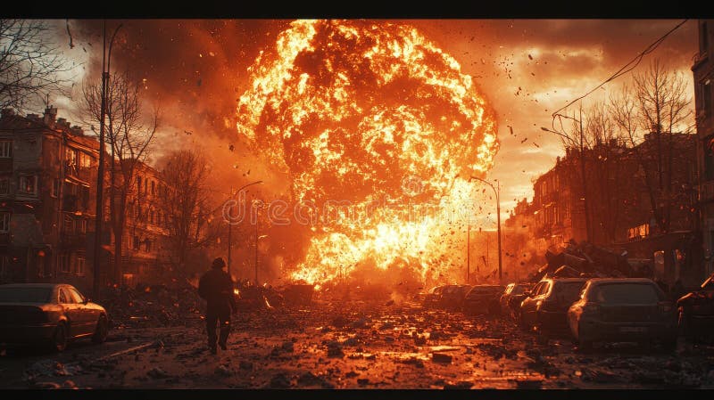 Large Explosion of Fire Erupting in an Urban Environment during ...