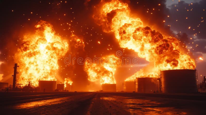 A Large Explosion of Fire in the Middle of a Desert Stock Image - Image ...