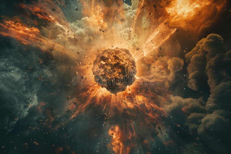 A Large Explosion of Fire and Smoke in the Sky, with Flames and Debris ...