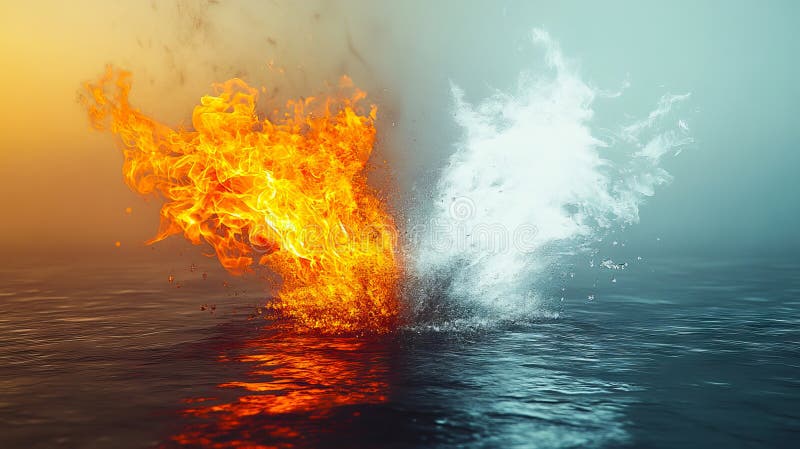 A Large Explosion of Fire and Water in the Ocean Stock Image - Image of ...