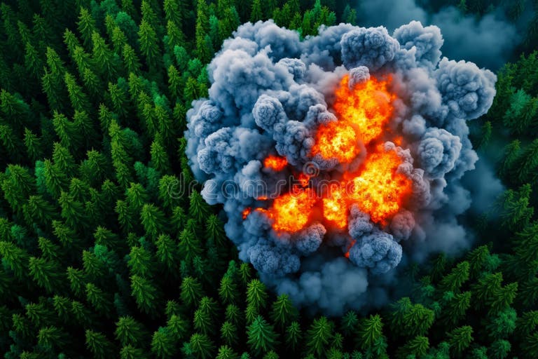 A Large Explosion in the Middle of a Forest Stock Photo - Image of ...
