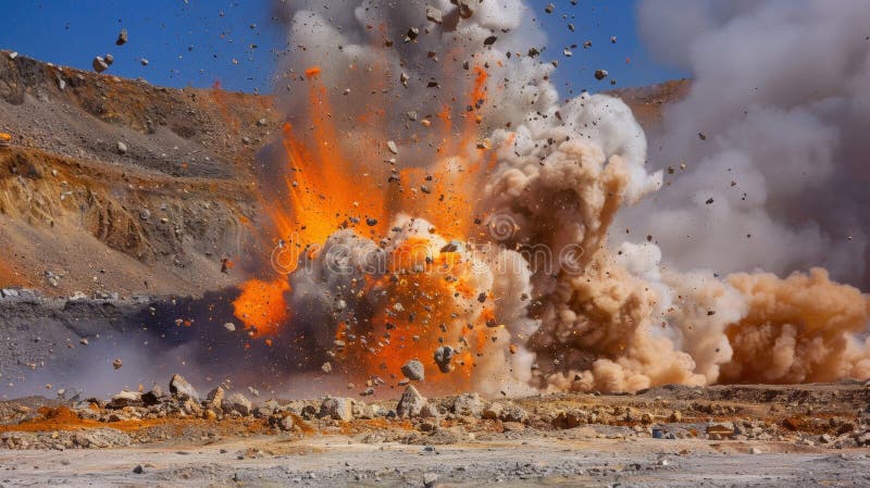 A Large Explosion at a Mining Site As Dynamite is Used To Blast through ...