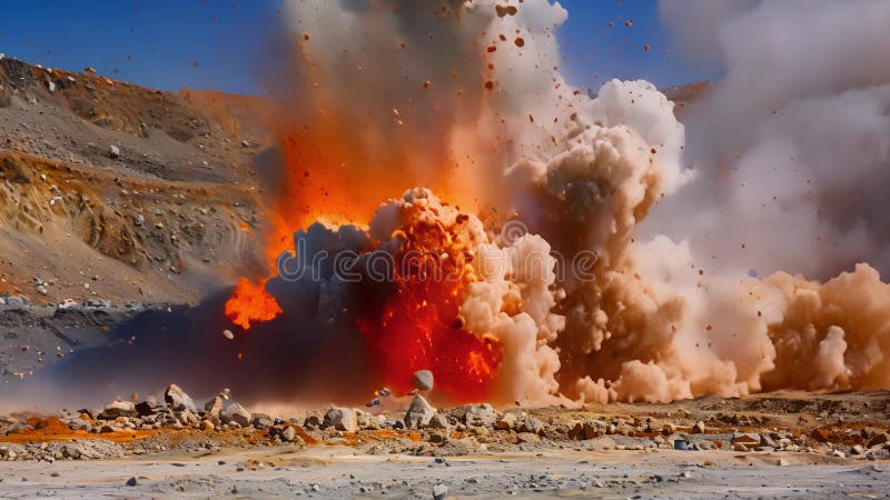 A Large Explosion at a Mining Site As Dynamite is Used To Blast through ...