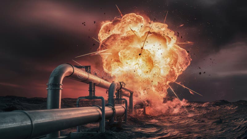 A Large Explosion in the Ocean with a Pipe and Water, AI Stock Photo ...
