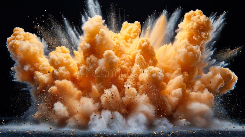 A Large Explosion of Orange and Yellow Powder on a Black Background, AI ...