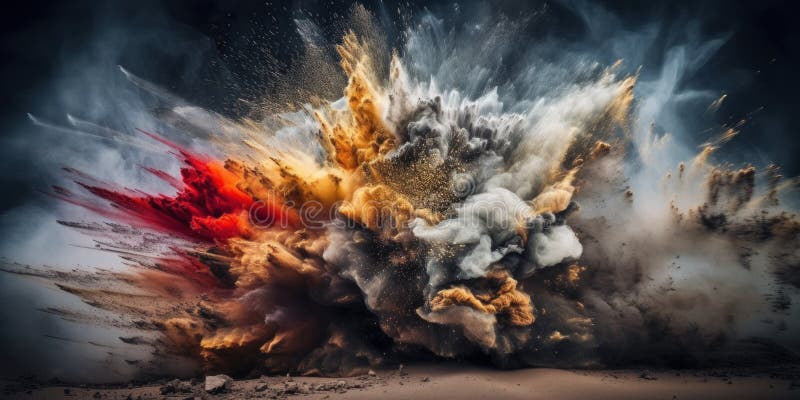 A Large Explosion of Red and Yellow Dust. Generative AI Image. Stock ...