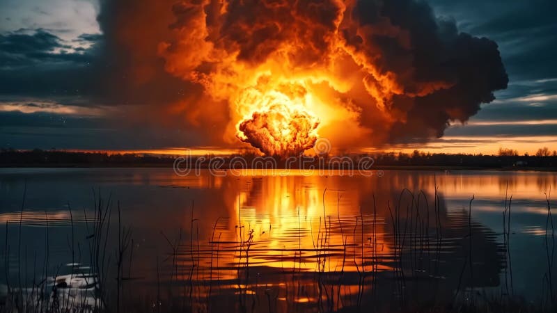 A Large Explosion is Seen Over a Body of Water Stock Footage - Video of ...