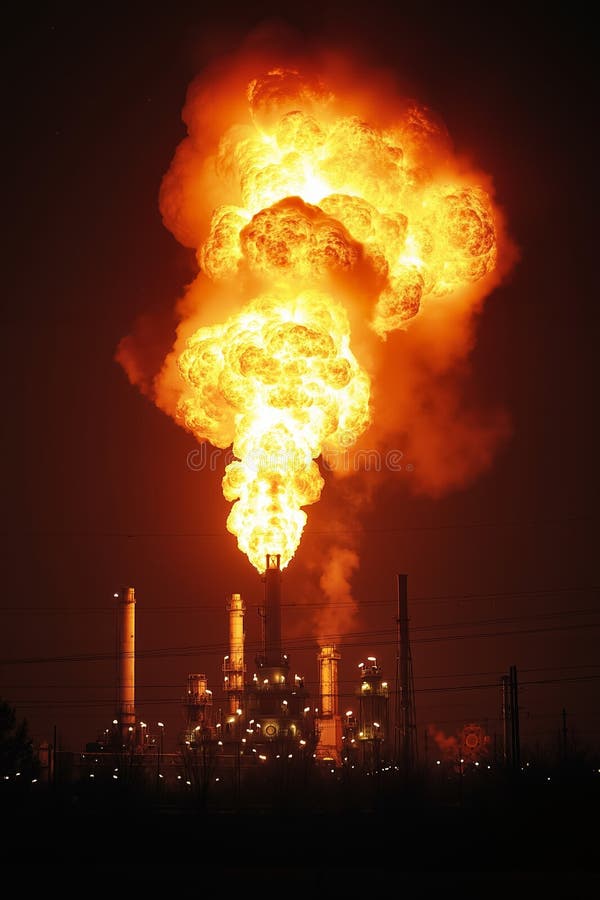 A Large Explosion is Seen from the Side of a Factory Stock Image ...