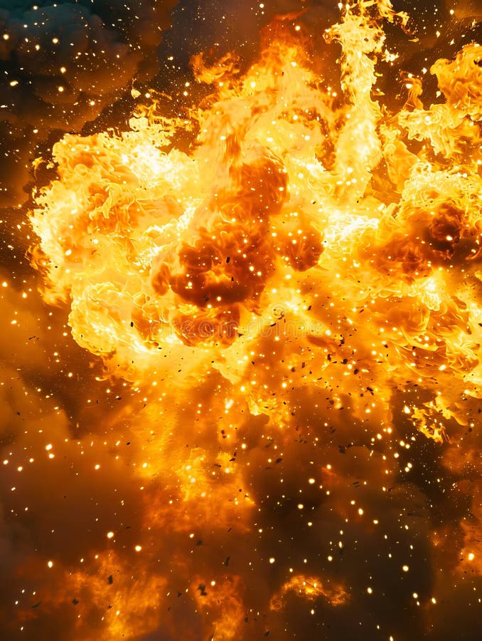A Large Explosion in the Sky with Fire and Smoke Stock Image - Image of ...