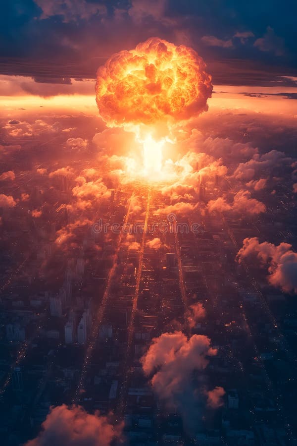 A Large Explosion in the Sky Over a City. Generative AI Stock Photo ...