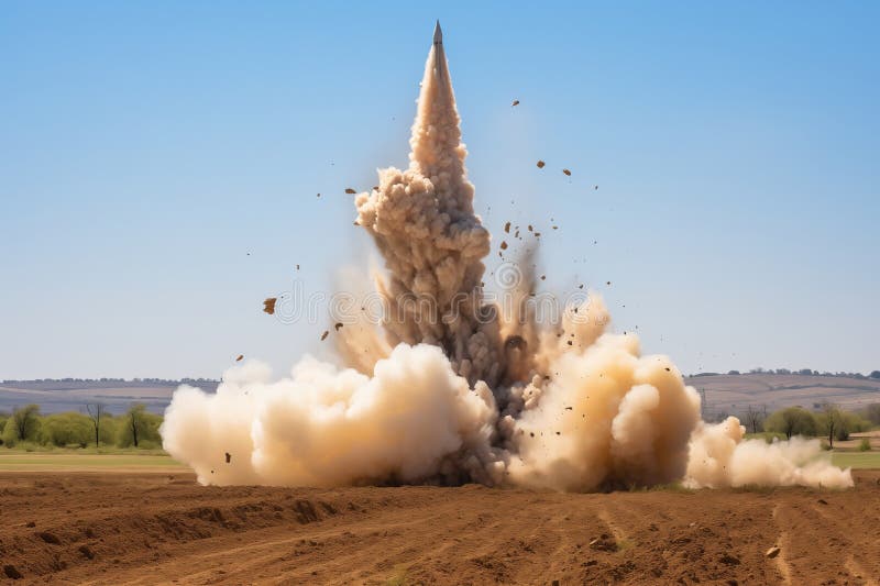 A Large Explosion of Smoke and Fire Bursting in an Open Field Stock ...