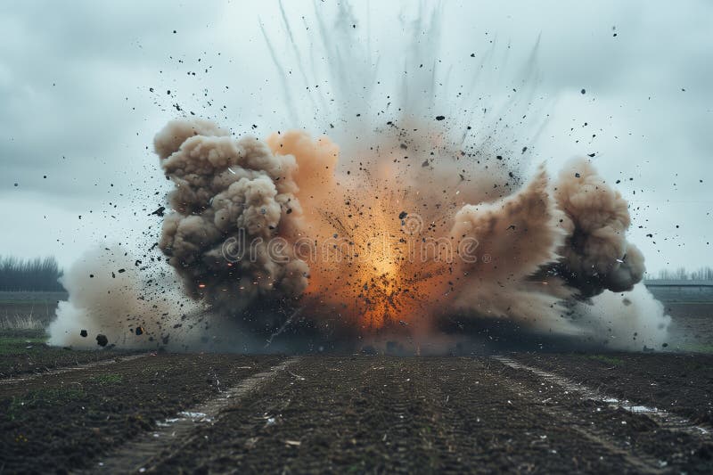 Massive Explosion of Smoke and Fire in Field Stock Photo - Image of ...