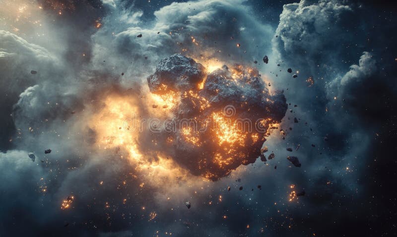 A Large Explosion in Space with a Lot of Debris Stock Photo - Image of ...