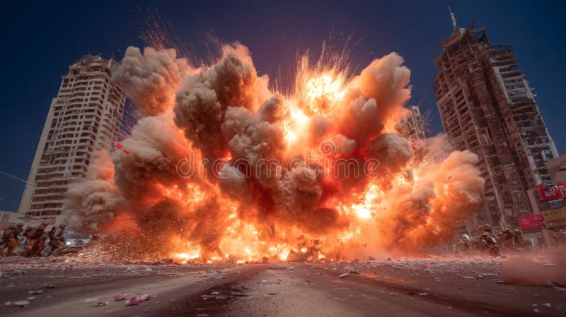 Large Explosion in Street with Buildings Stock Illustration ...