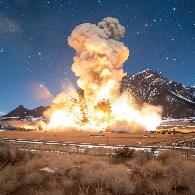 Large Explosion at a Testing Site in the Desert Mountains during a ...