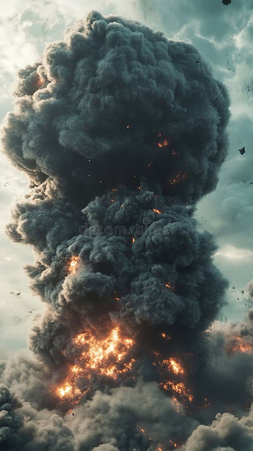 Large Explosion with Towering Smoke and Fire, Dramatic Scene Stock ...