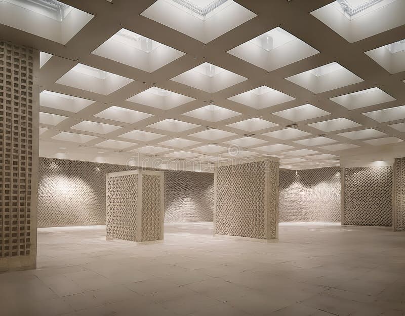 A Large Exposition Room with Waffle Concrete Slabs Stock Illustration ...