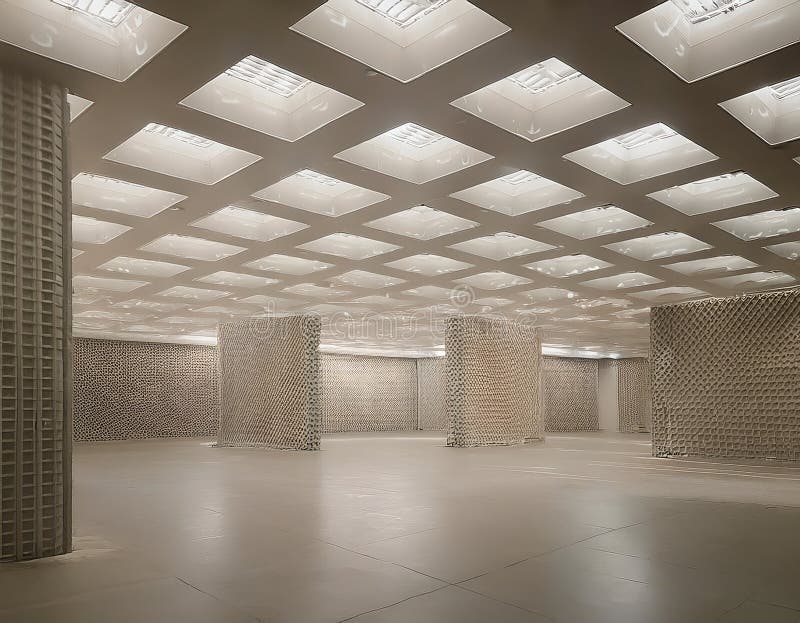 A Large Exposition Room with Waffle Concrete Slabs Stock Illustration ...