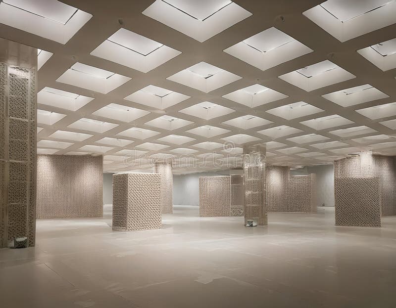 A Large Exposition Room with Waffle Concrete Slabs Stock Illustration ...