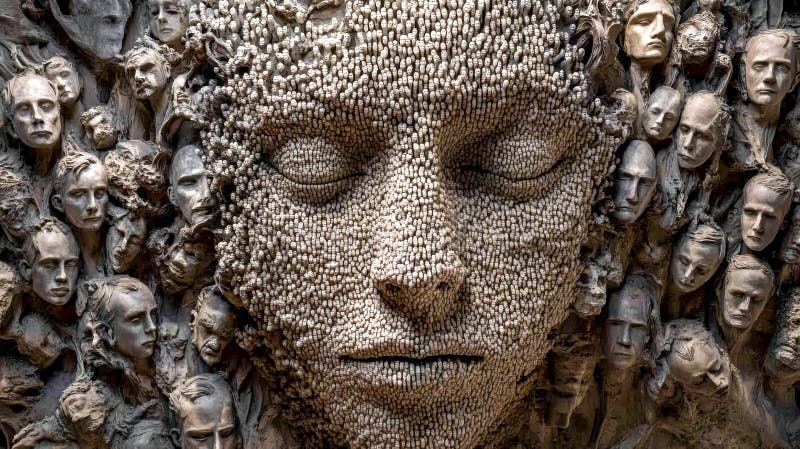 Large Face Made of Countless Tiny Faces Emerging from Dark Background ...