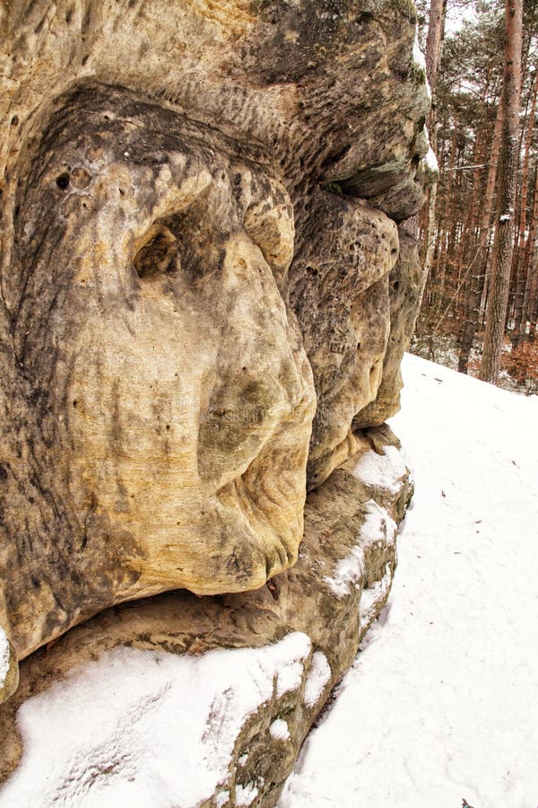 Large Face in the Stone on Winter Stock Image - Image of stone ...