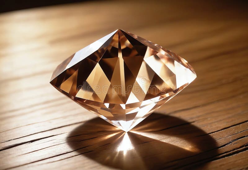A Large, Faceted Crystal Diamond-shaped Object Sitting on a Wooden ...
