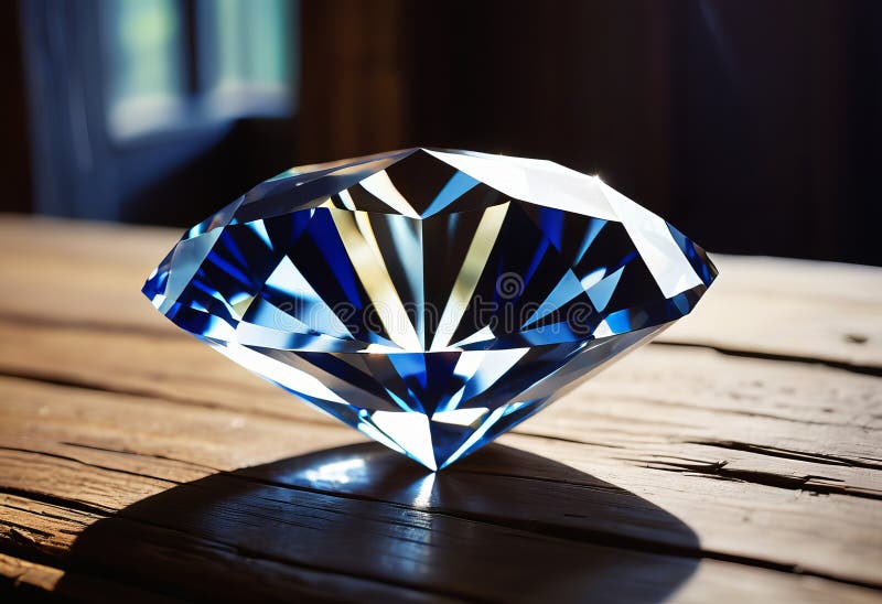 A Large, Faceted Crystal Diamond-shaped Object Sitting on a Wooden ...