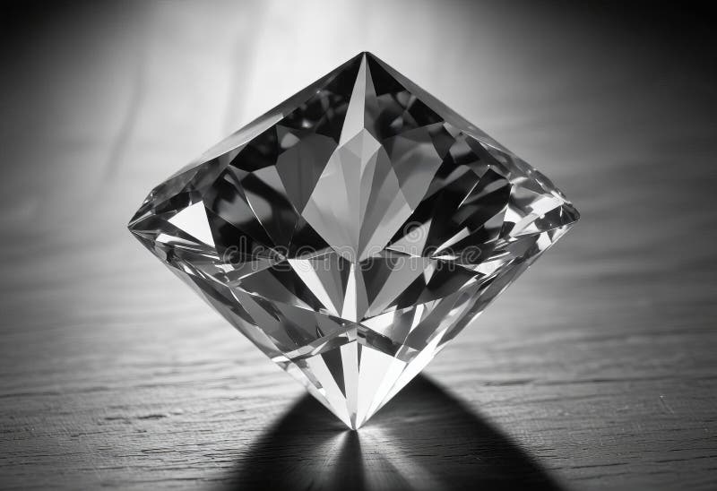 A Large, Faceted Crystal Diamond-shaped Object Sitting on a Wooden ...