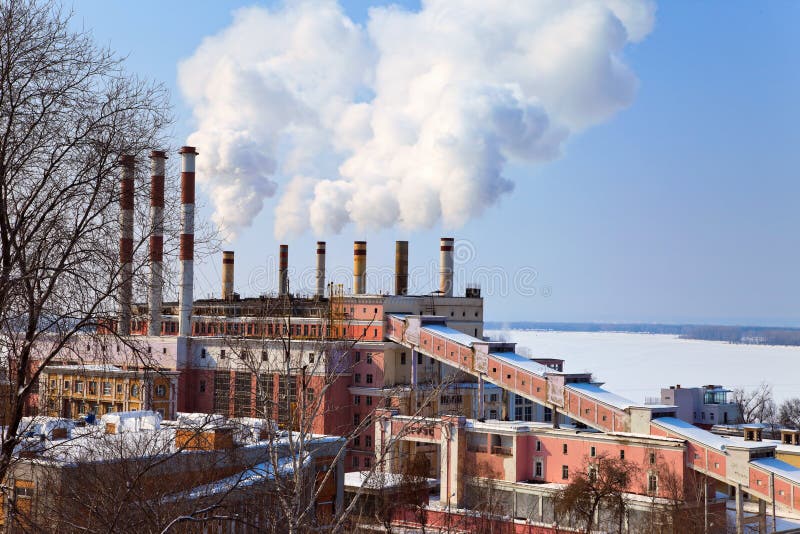 Large Factory with Smoking Chimneys Stock Image - Image of fumes ...