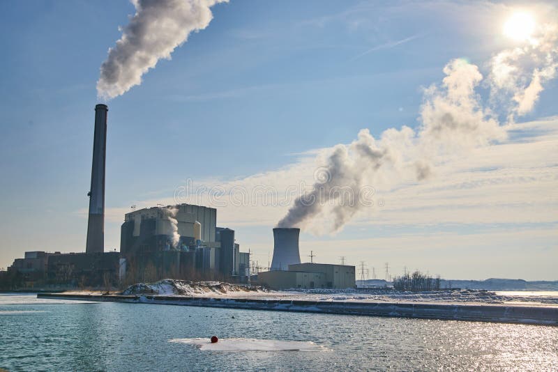 Large Factory on Water with Two Silos Stock Image - Image of ocean ...