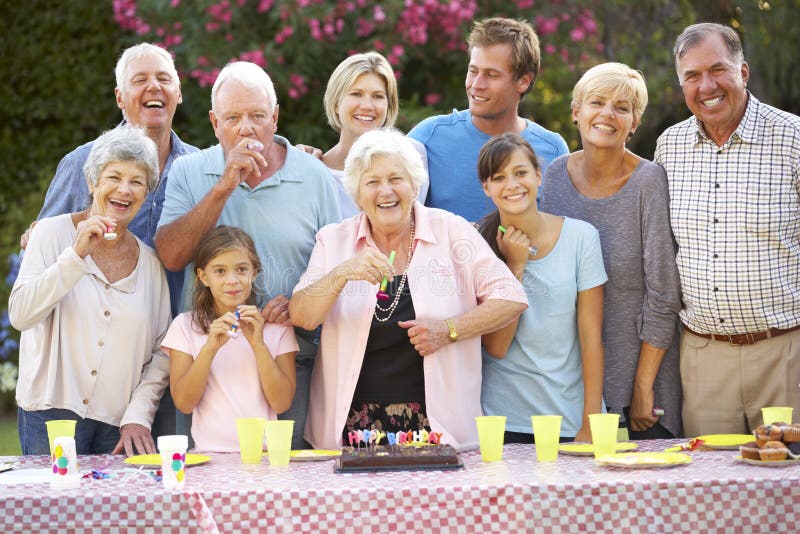 Large Family Group Celebrating Birthday Outdoors Stock Image - Image of ...