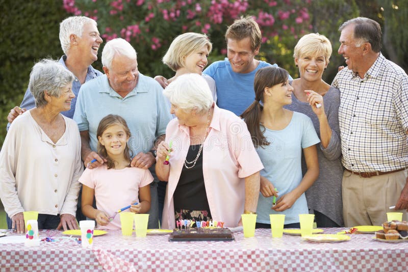 Large Family Group Celebrating Birthday Outdoors Stock Photo - Image of ...