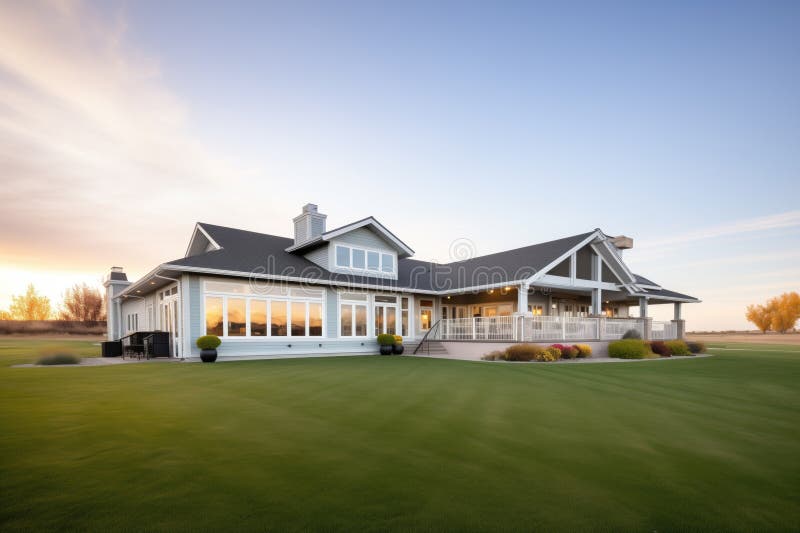 Large Family Home on Prairie, Continuous Ribbon Windows Stock Photo ...