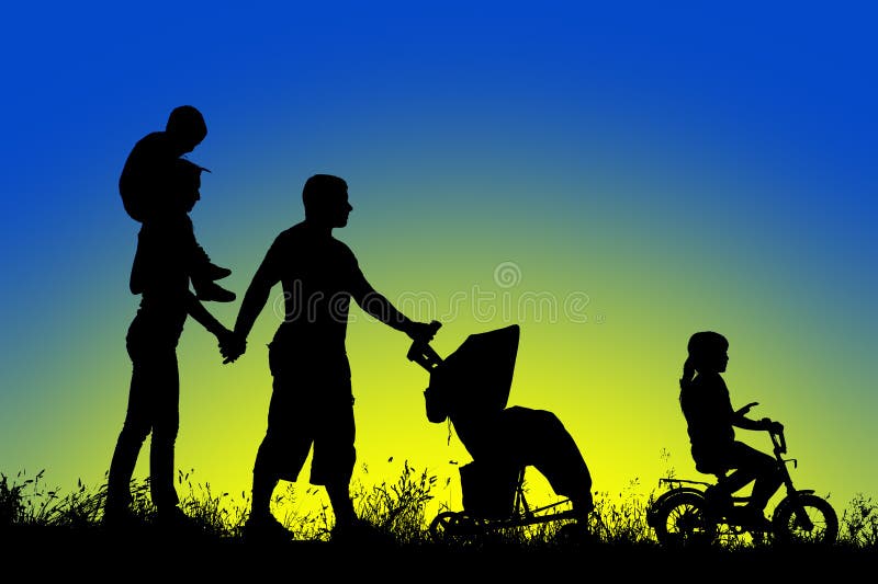 Large Family Walks at Sunset Stock Photo - Image of father, little ...