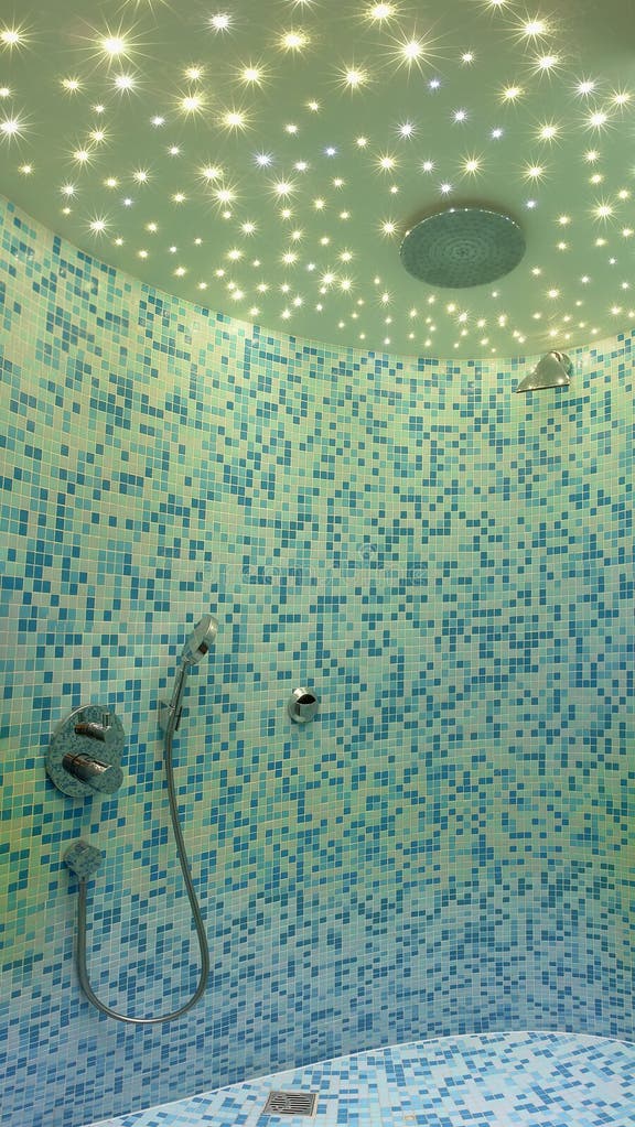 Large fancy shower room stock image. Image of mosaic, glittering - 3706083
