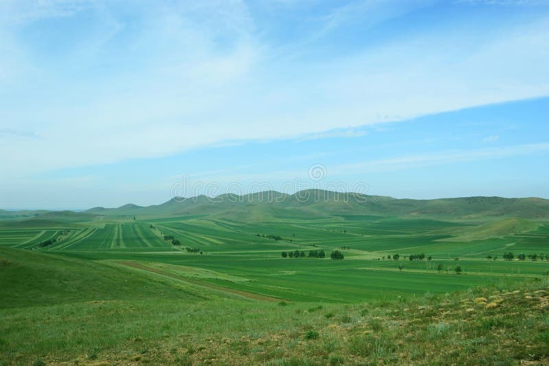 Large Farmland Hills Green Blue Sky Cloudy Autumn Agriculture Farm Land ...