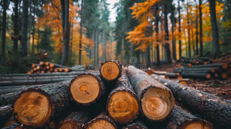 Large Felled Logs Scattered Across the Ground in a Desolate Autumn ...