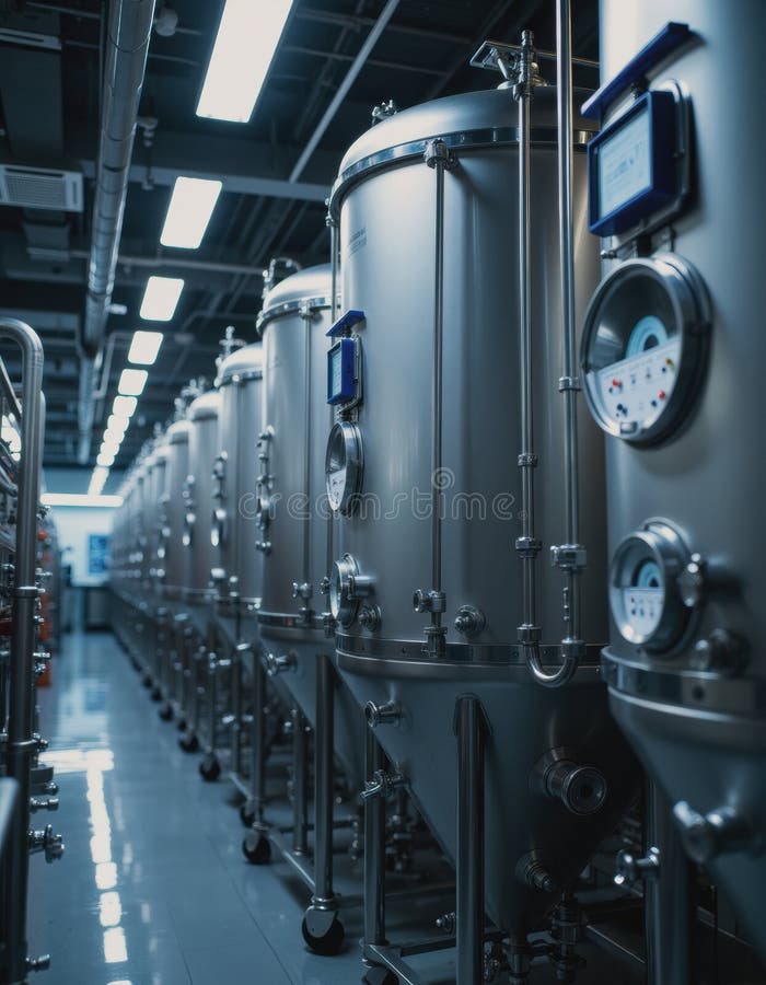 Large Fermentation Tanks in a Modern Biotech Plant, Showcasing Advanced ...