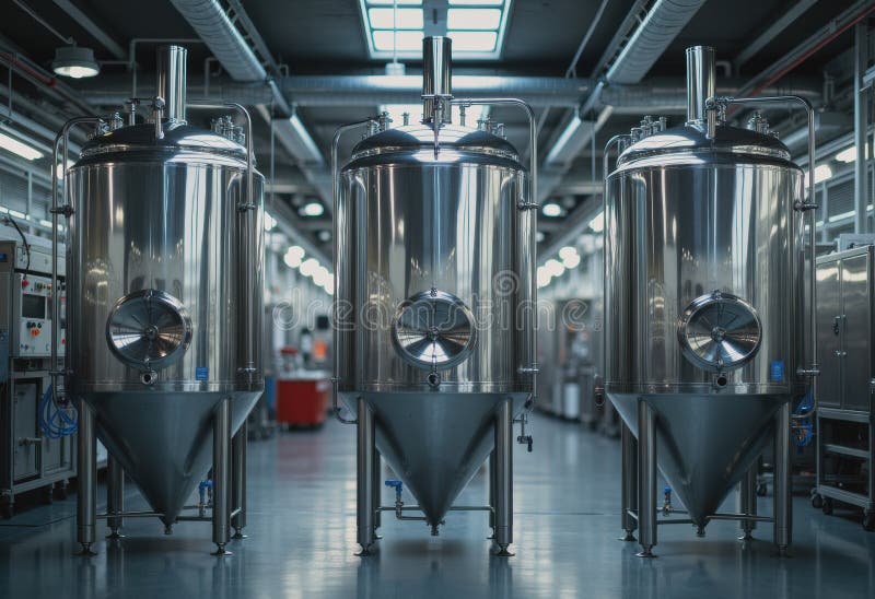 Large Fermentation Tanks in a Modern Biotech Plant, Showcasing Advanced ...