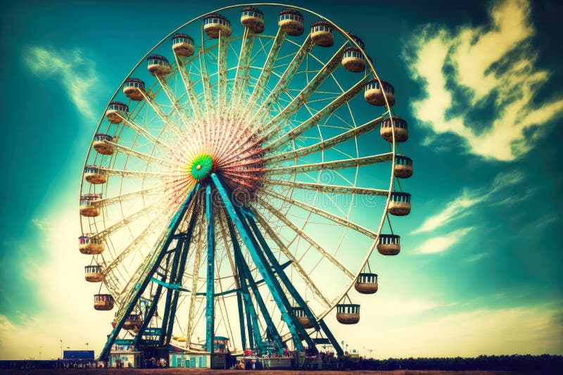 Large Ferris Wheel in Amusement Park on Summer Day Stock Illustration ...