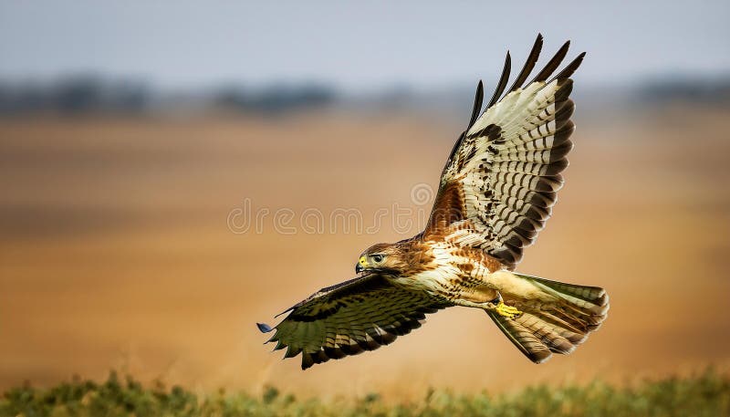 Large Ferruginous Hawk in Flight with Blue Sky Background Stock ...