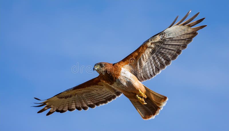 Large Ferruginous Hawk in Flight with Blue Sky Background Stock ...