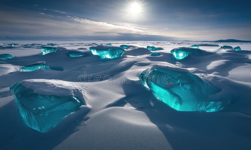 A Large Field of Blue Ice Blocks Stock Photo - Image of glacier, travel ...