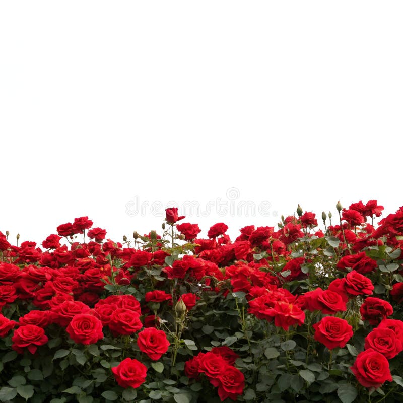 Large Field of Red Roses on Bottom Edge Isolated on White Background ...