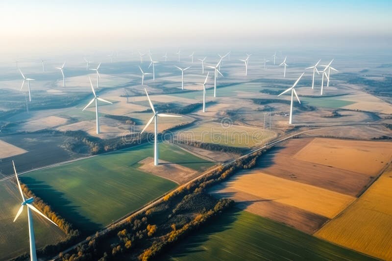 Large Fields of Wind Power Plants, View from Above. Wind Turbines, Wind ...