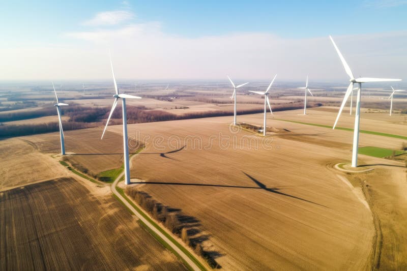 Large Fields of Wind Power Plants, View from Above. Wind Turbines, Wind ...